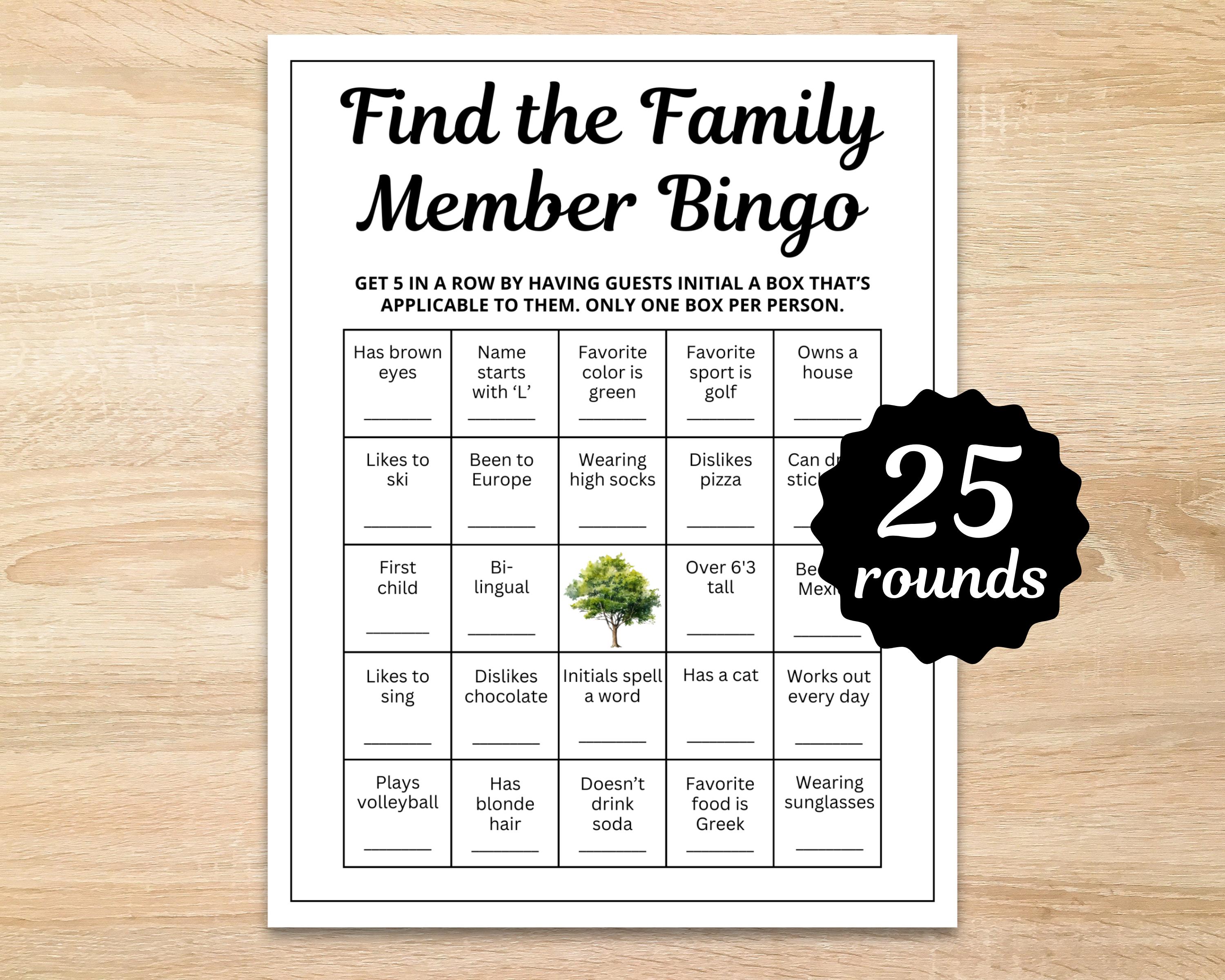 Family Reunion Bingo Game | Find the Family Member (printable) - Etsy