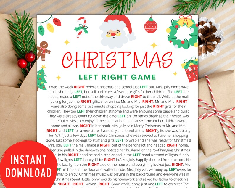 Left Right Christmas Game Christmas Pass the Prize Right - Etsy