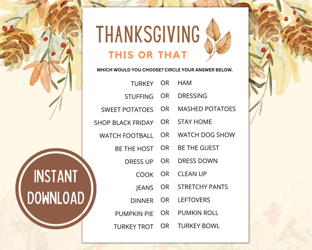 This or That Thanksgiving Thanksgiving Games Thanksgiving Games for ...