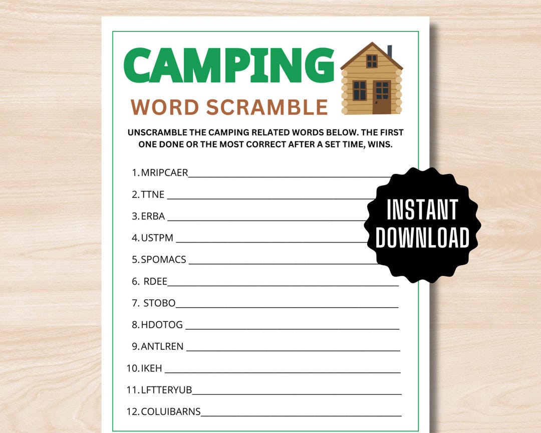 Camping Word Scramble | Camping Word Game | Camping Icebreaker ...