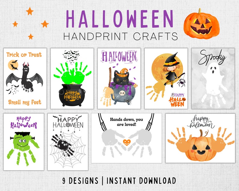 Halloween Handprint Art | Kids Printable Craft Bundle (9 Designs) - Etsy