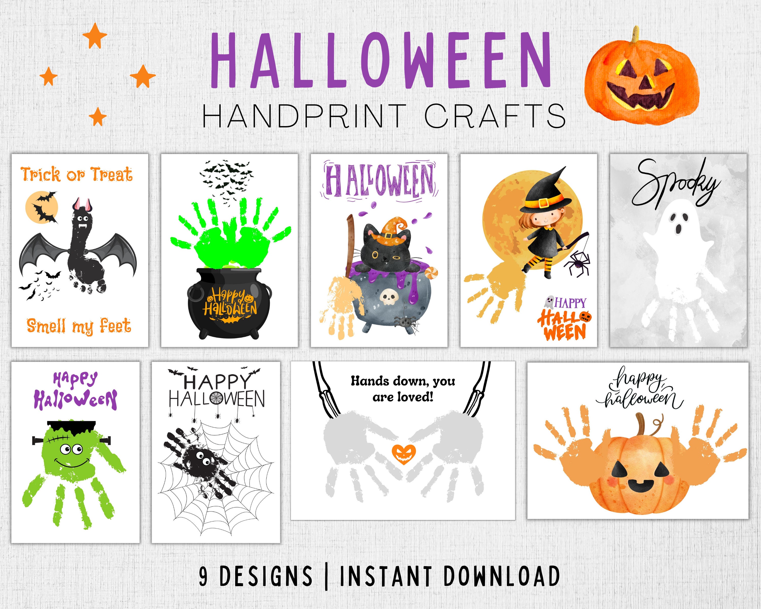 Halloween Handprint Art | Kids Printable Craft Bundle (9 Designs) - Etsy