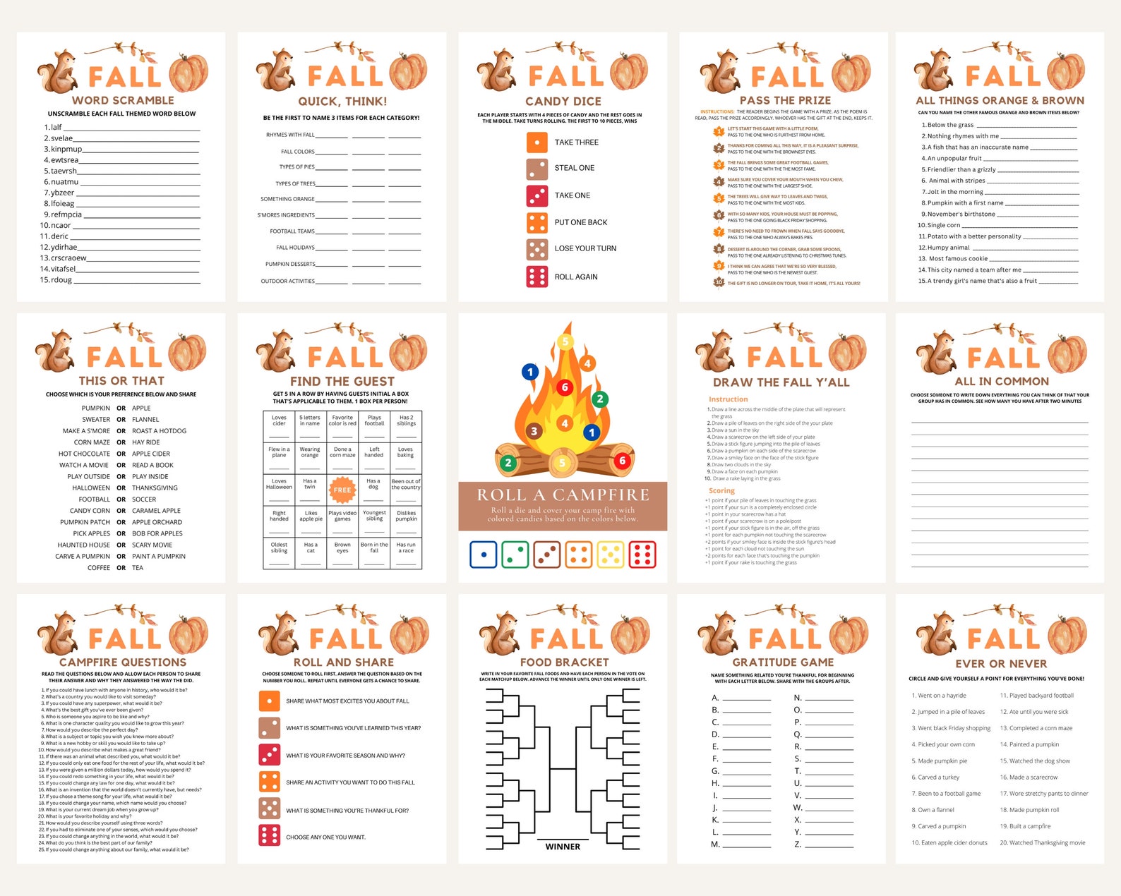 Fall Games Bundle | 65+ Printable Autumn Activities (digital Download ...