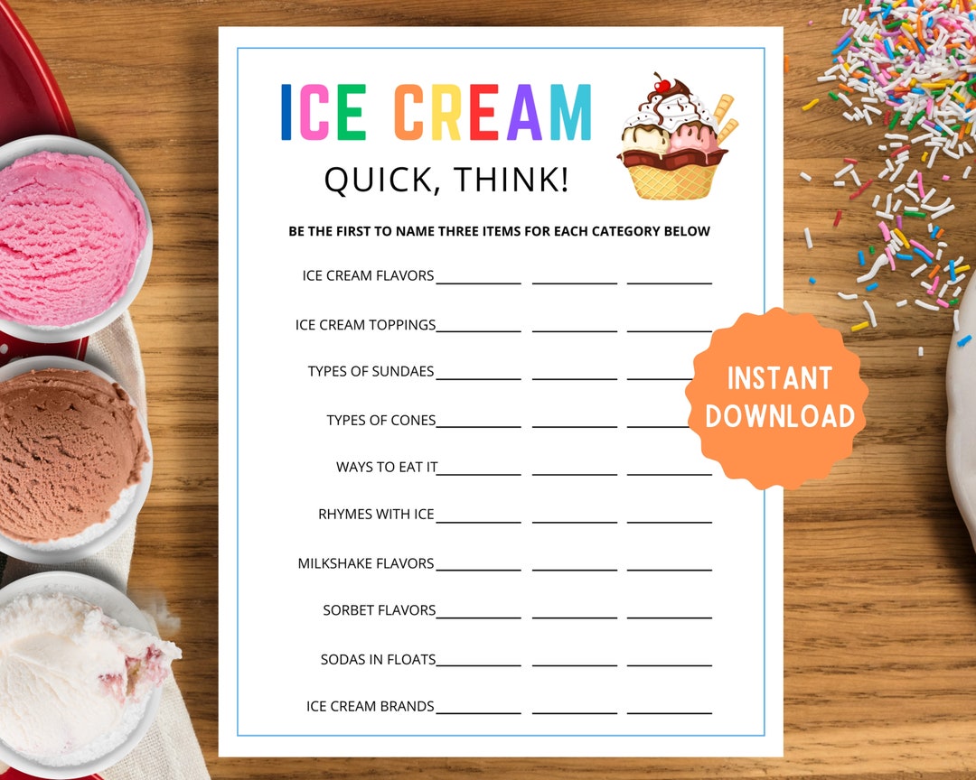 Ice Cream Quick Think | Ice Cream Party Game | Ice Cream Game | Ice ...