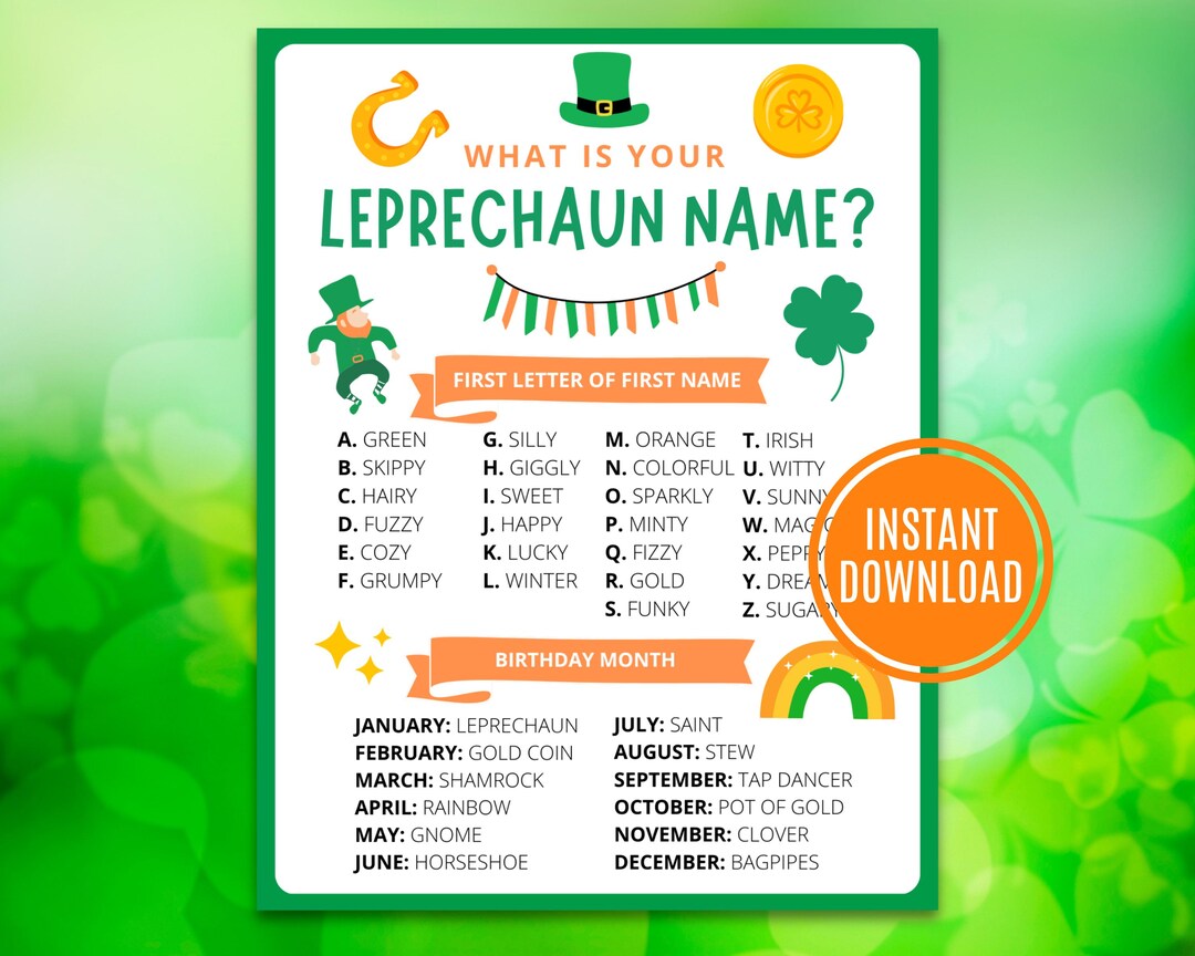 Leprechaun Name Game: St Patricks Day Party Icebreaker (printable) - Etsy