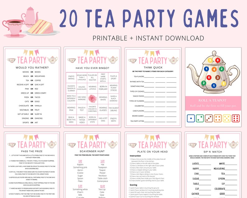 Tea Party Games Tea Party Games Adults Kids Toddler Tea - Etsy