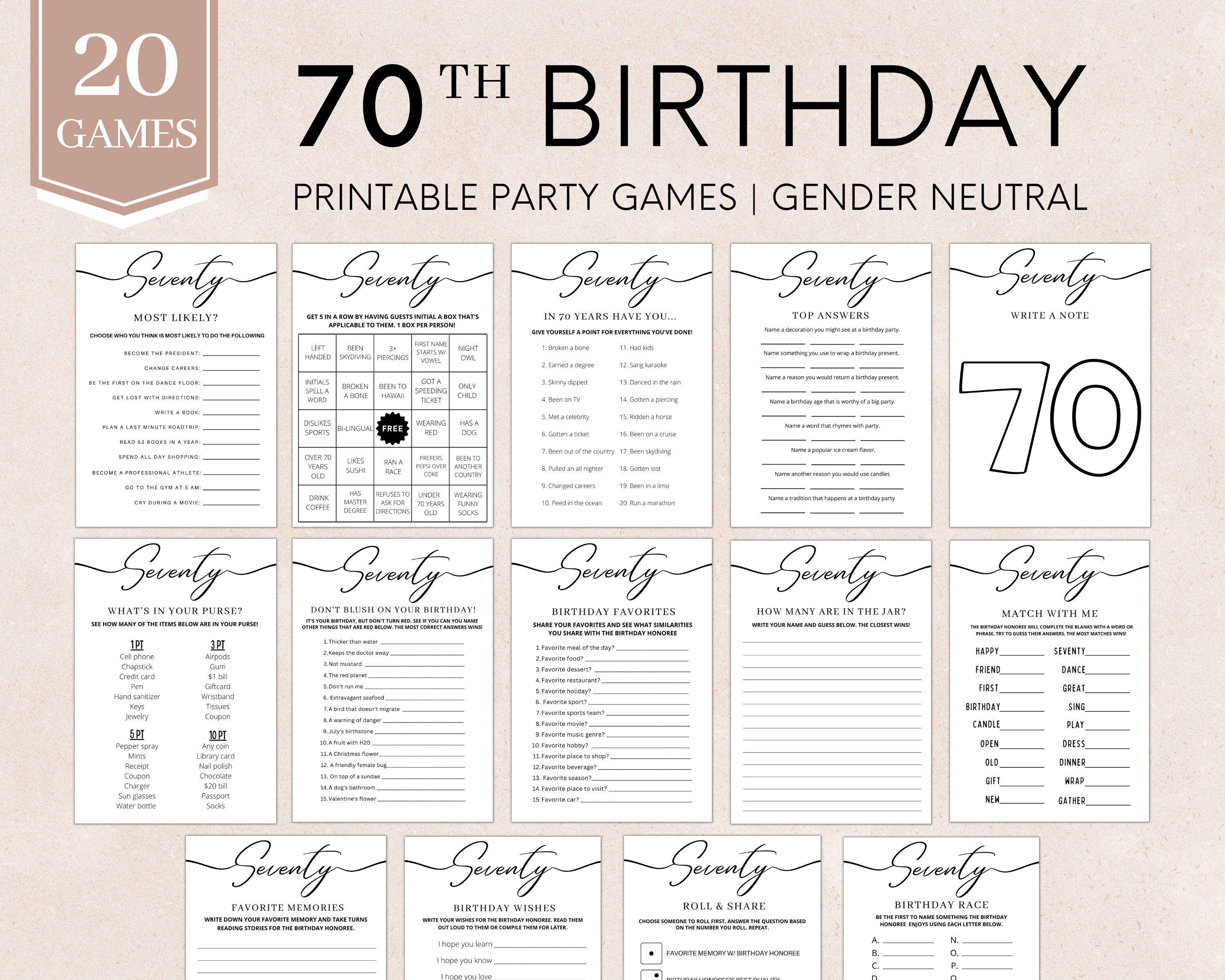 70th Birthday Party Games | 20 Game Bundle (printable) - Etsy