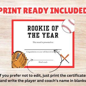 Editable Baseball Award Certificates: Team Banquet Keepsake (printable ...