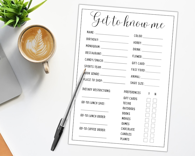 Get to Know Me Questionnaire | Get to Know Me Survey | Get to Know Your ...