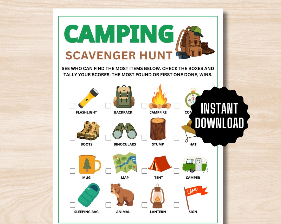 Camping Scavenger Hunt | Wilderness Scavenger Hunt | Camping Game ...