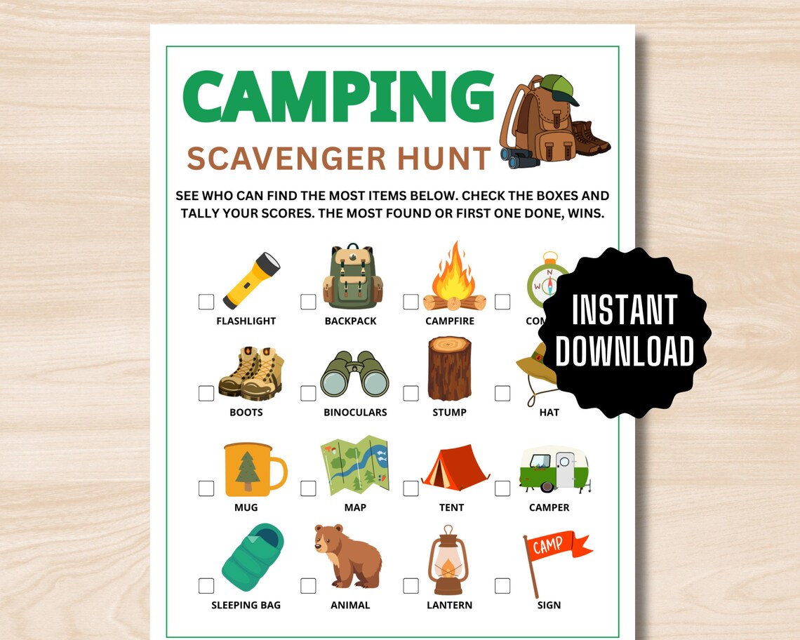 Camping Scavenger Hunt: Fun Outdoor Activity (printable) - Etsy