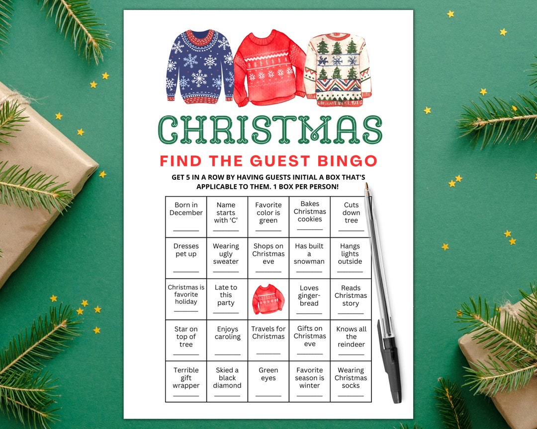 Christmas Find the Guest Bingo | Holiday Party Game (printable) - Etsy