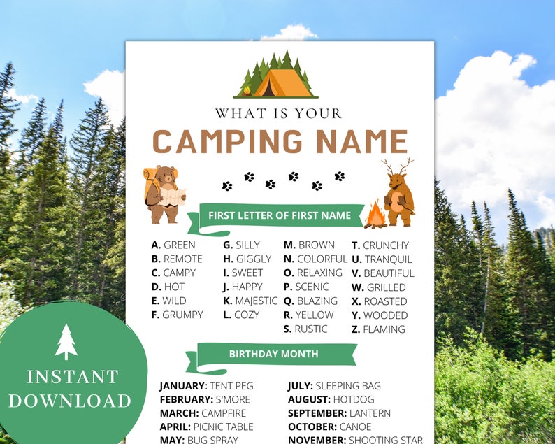 What's Your Camping Name Game | Family Campfire Activity (digital ...