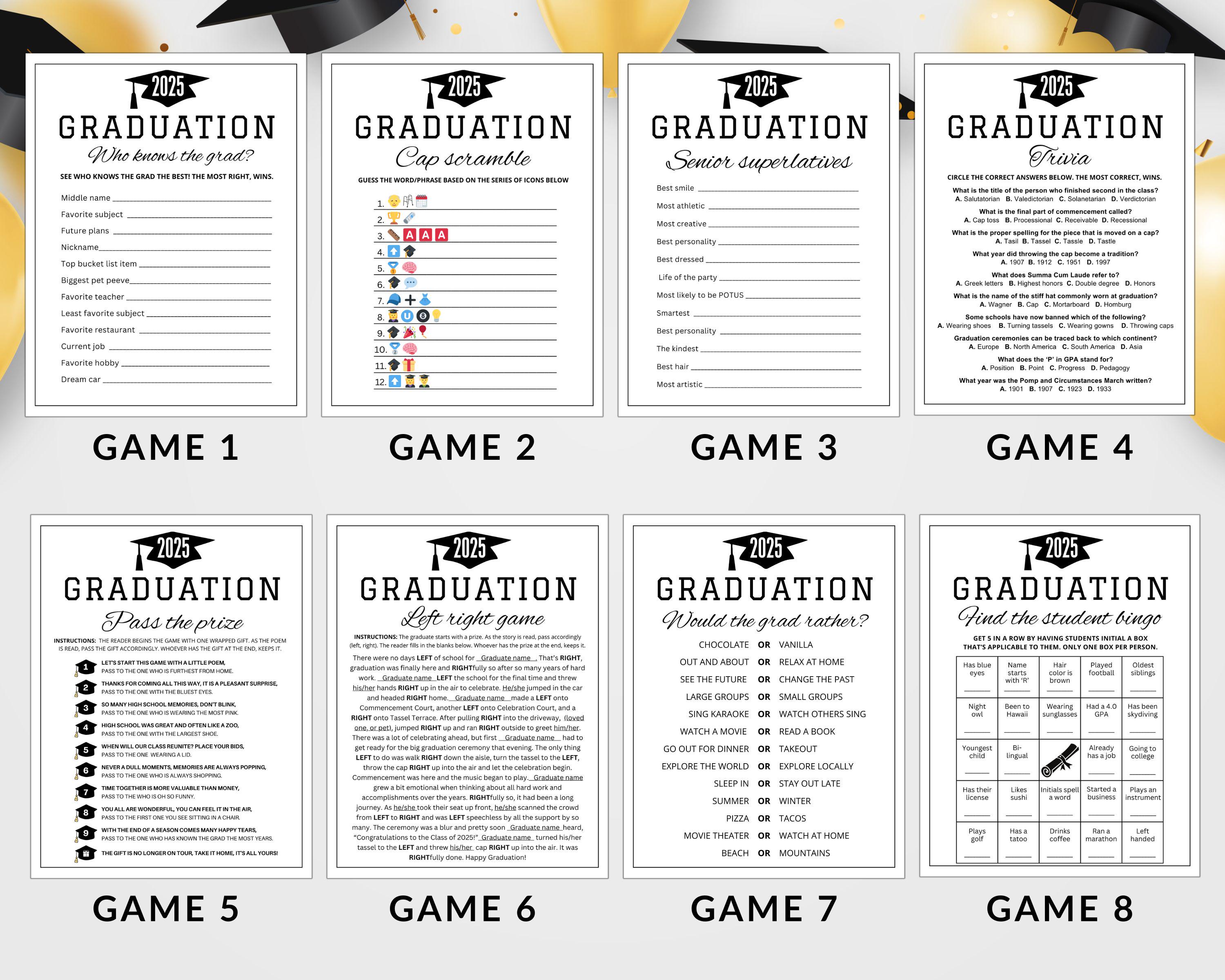 2025 Graduation Games | Graduation Party Games | Printable Graduation ...