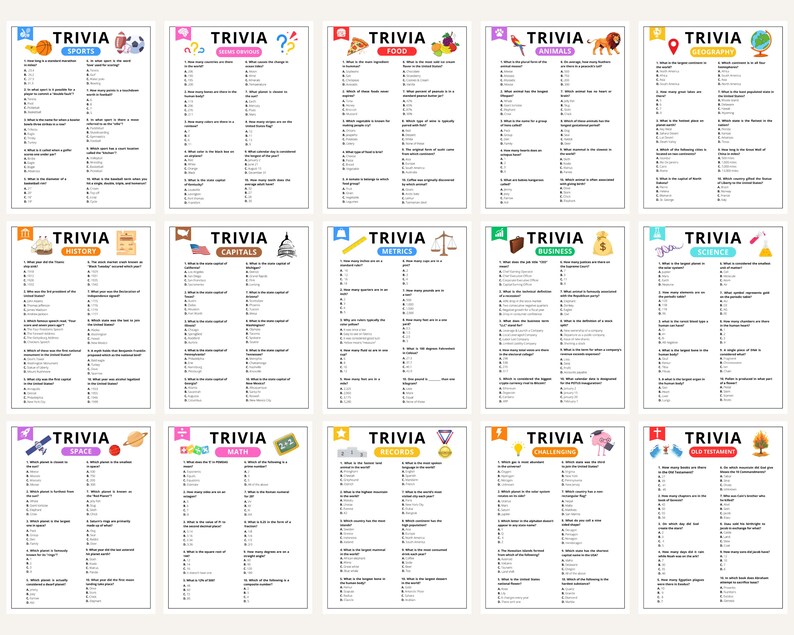 Trivia Game MEGA Bundle: 35 Categories, 350 Questions (printable) - Etsy