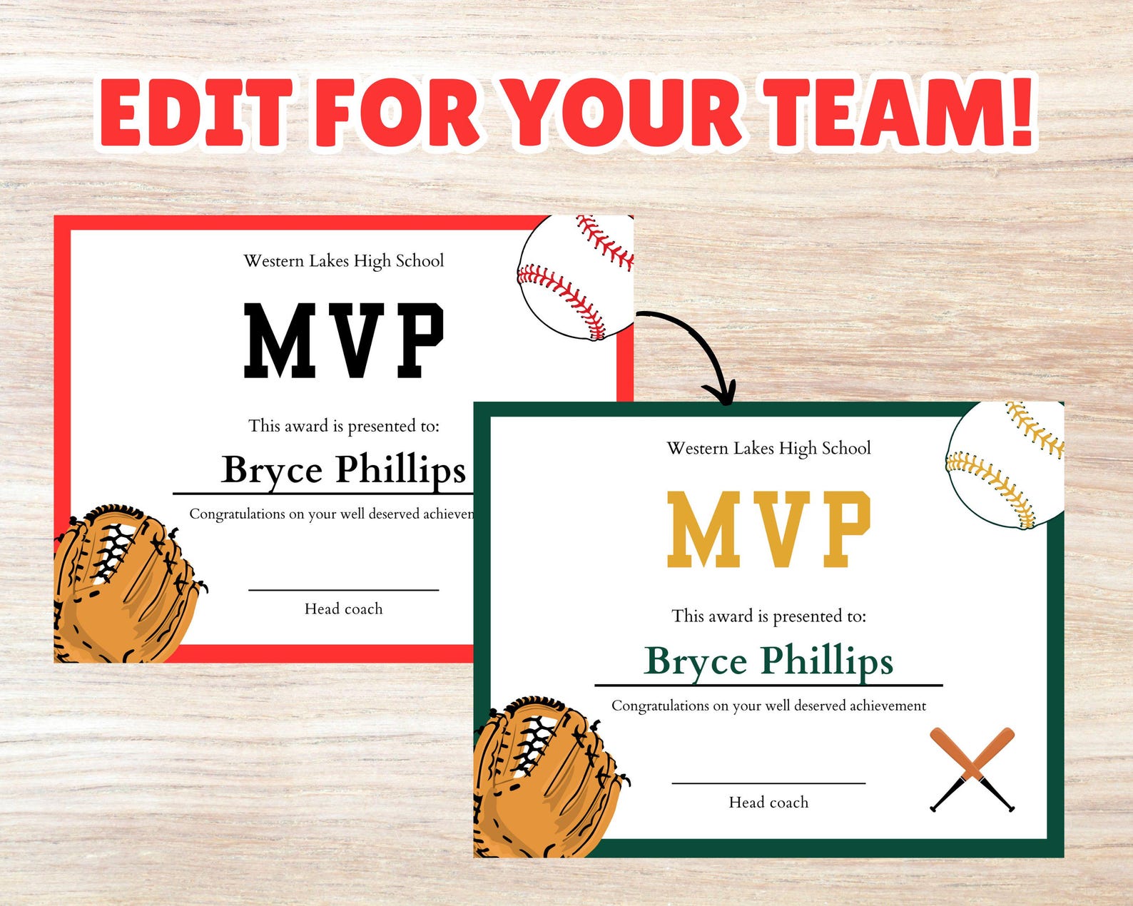 Editable Baseball Award Certificates: Team Banquet Keepsake (printable ...