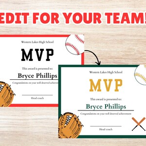 Editable Baseball Award Certificates: Team Banquet Keepsake (printable ...
