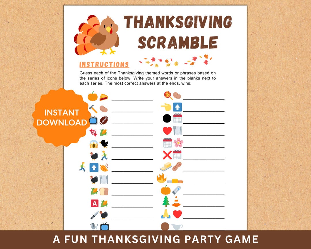 Fun Thanksgiving Game | Thanksgiving Scramble | Thanksgiving Party Game ...