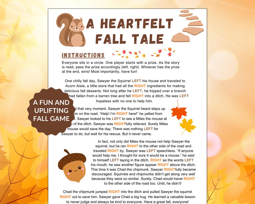 Fall Left Right Game | Fall Game | Printable Fall Game | Autumn Left ...
