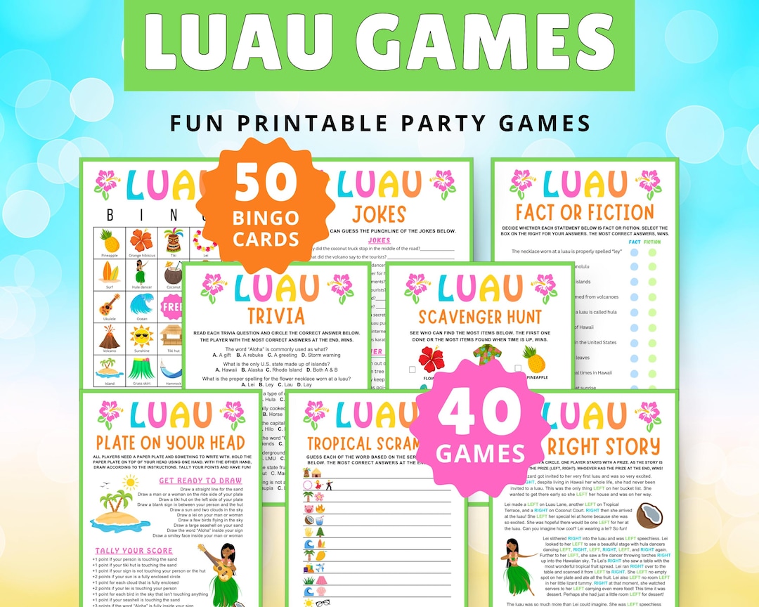 Luau Game Bundle: 40 Printable Aloha Party Games (bingo Included) - Etsy