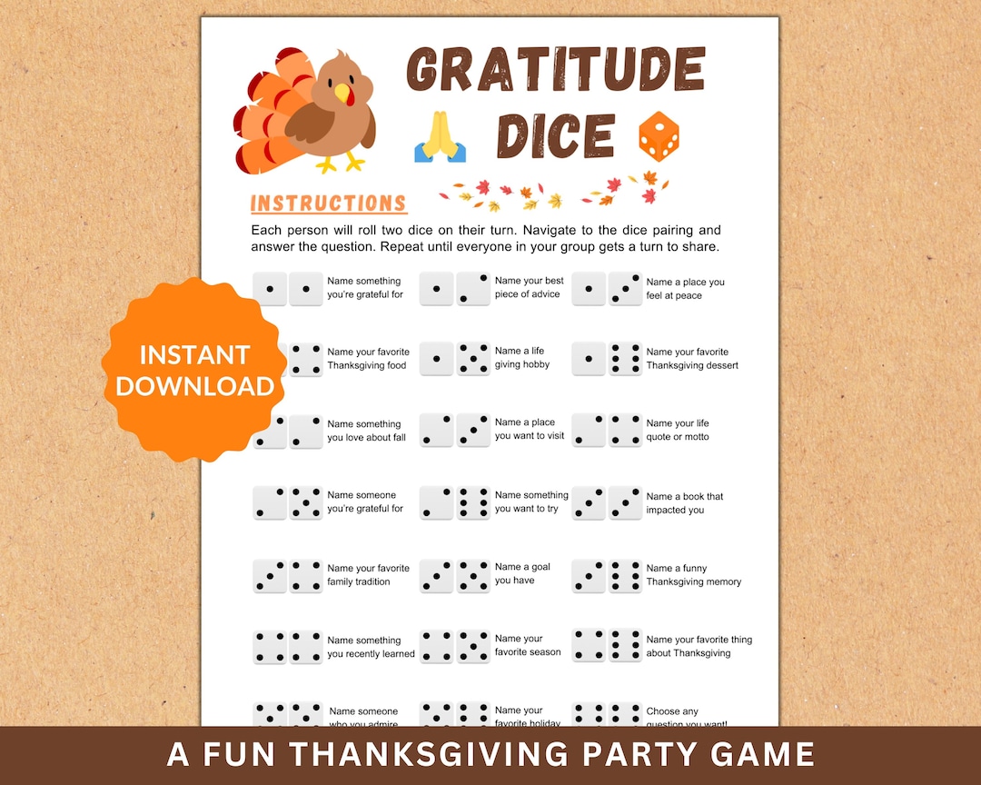 Thanksgiving Gratitude Dice Game | Fun Family Activity (digital ...