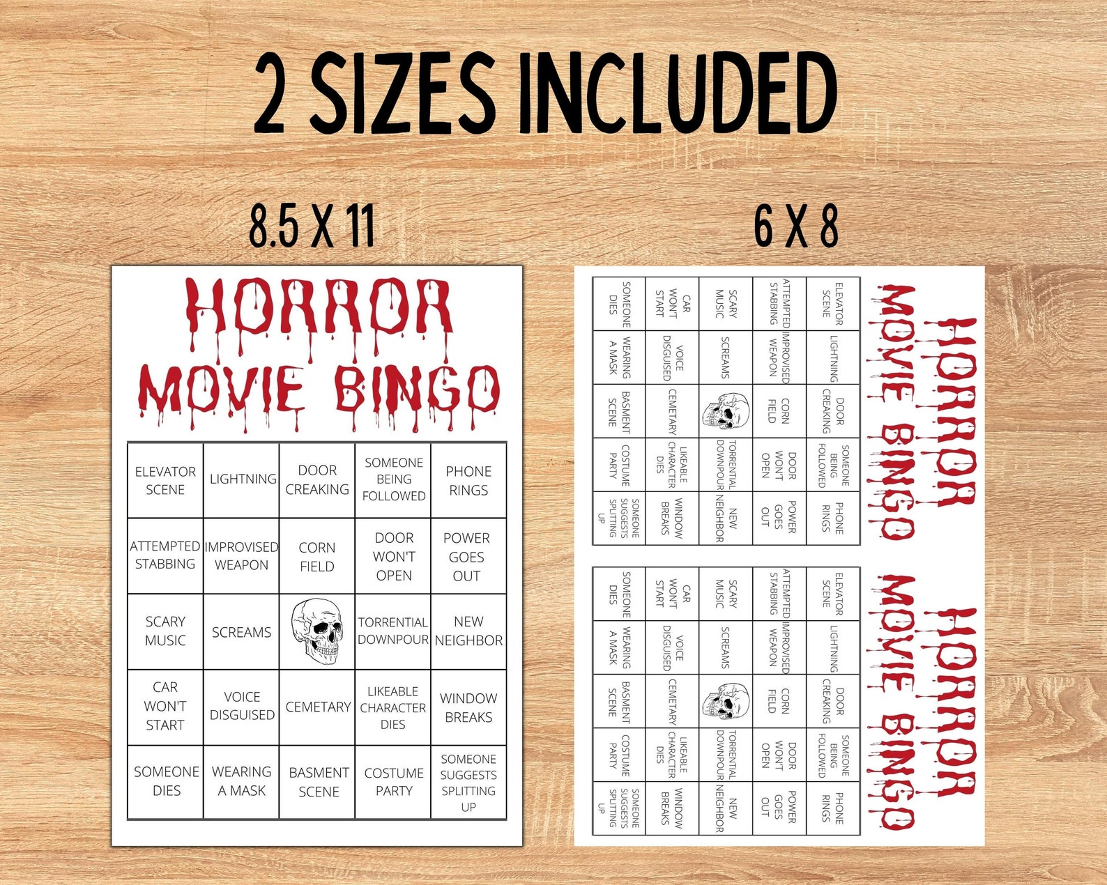 Horror Movie Bingo Horror Movie Night Scary Movie Bingo - Etsy