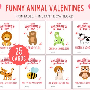 Funny Animal Valentines Cards | Kids Classroom Valentine's (digital ...