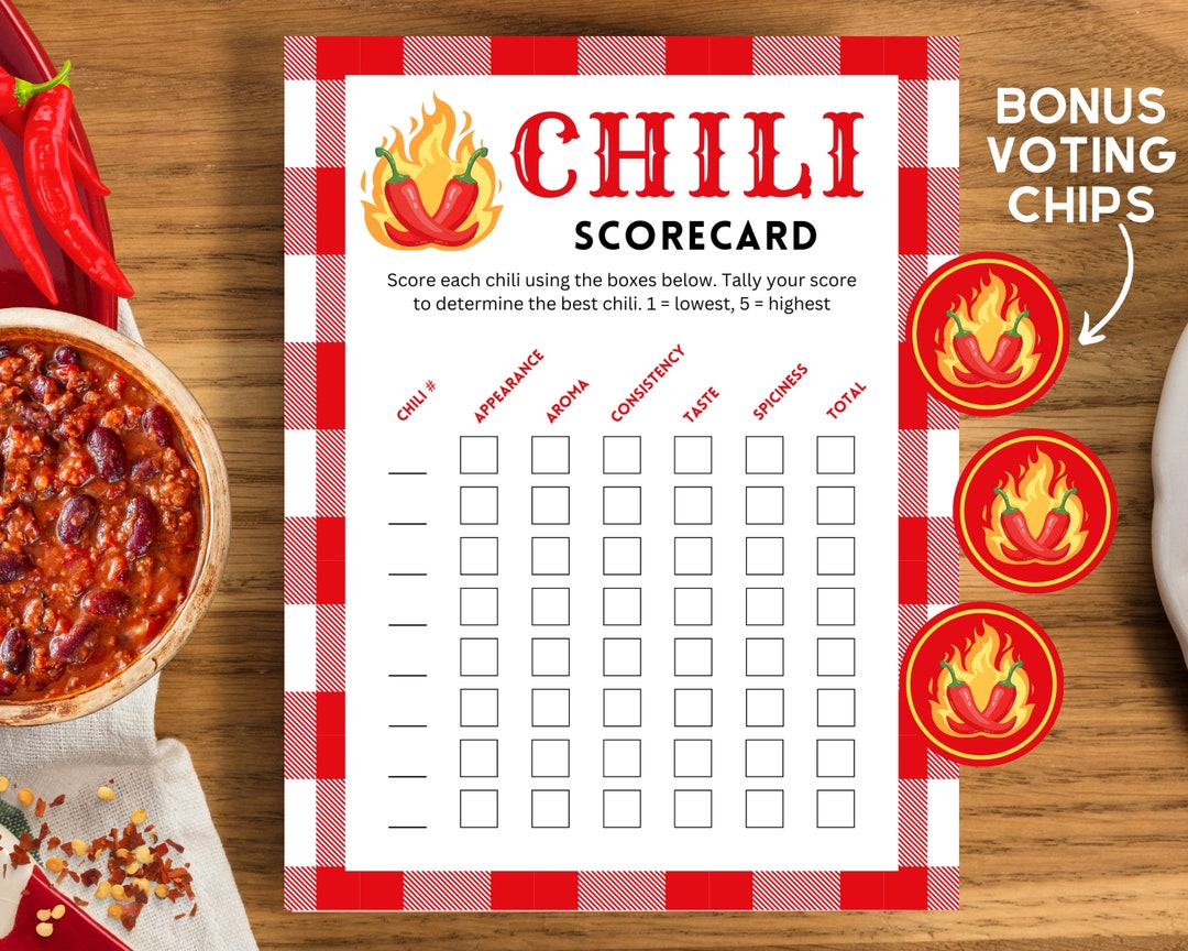 Chili Cook-off Scorecard | Chili Cook-off | Chili Cook off Ballots ...