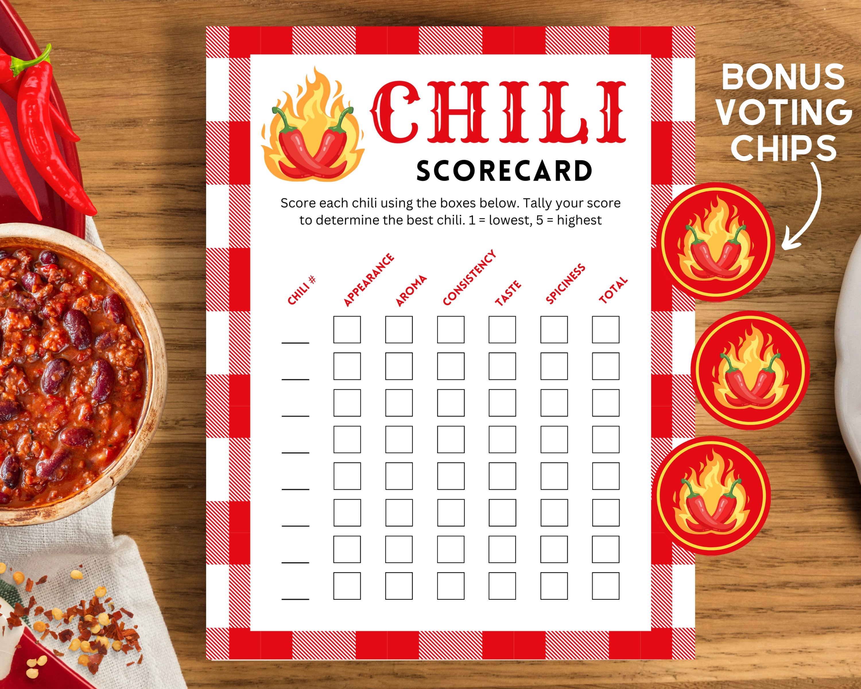 Chili Cook-off Scorecard and Voting Chips (digital Download) - Etsy