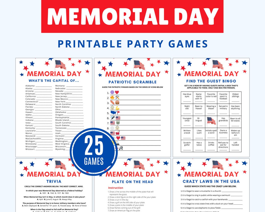 Memorial Day Games | Memorial Day Activities | Memorial Day Trivia ...
