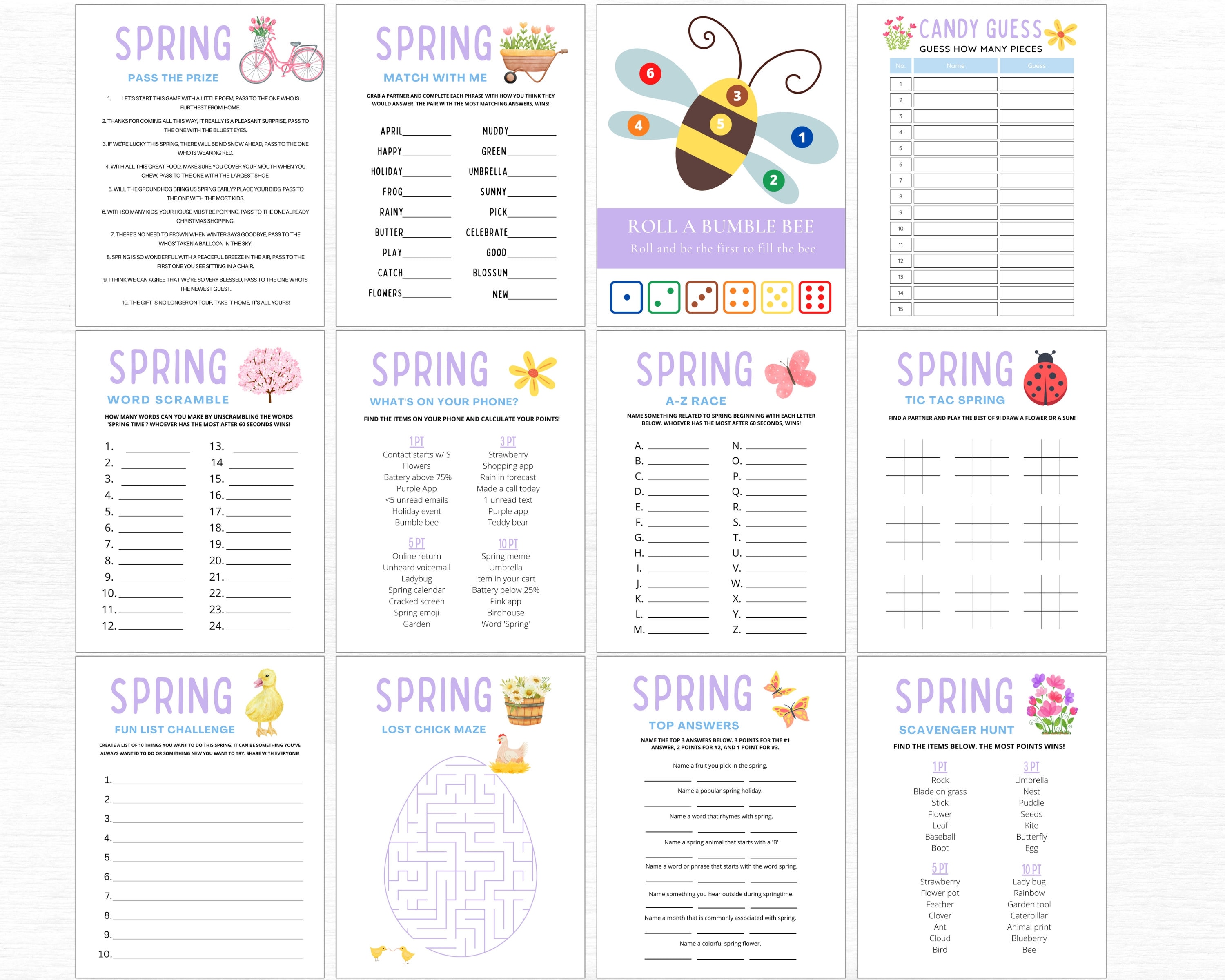 Spring Games Bundle | 20 Printable Activities (digital Download) - Etsy