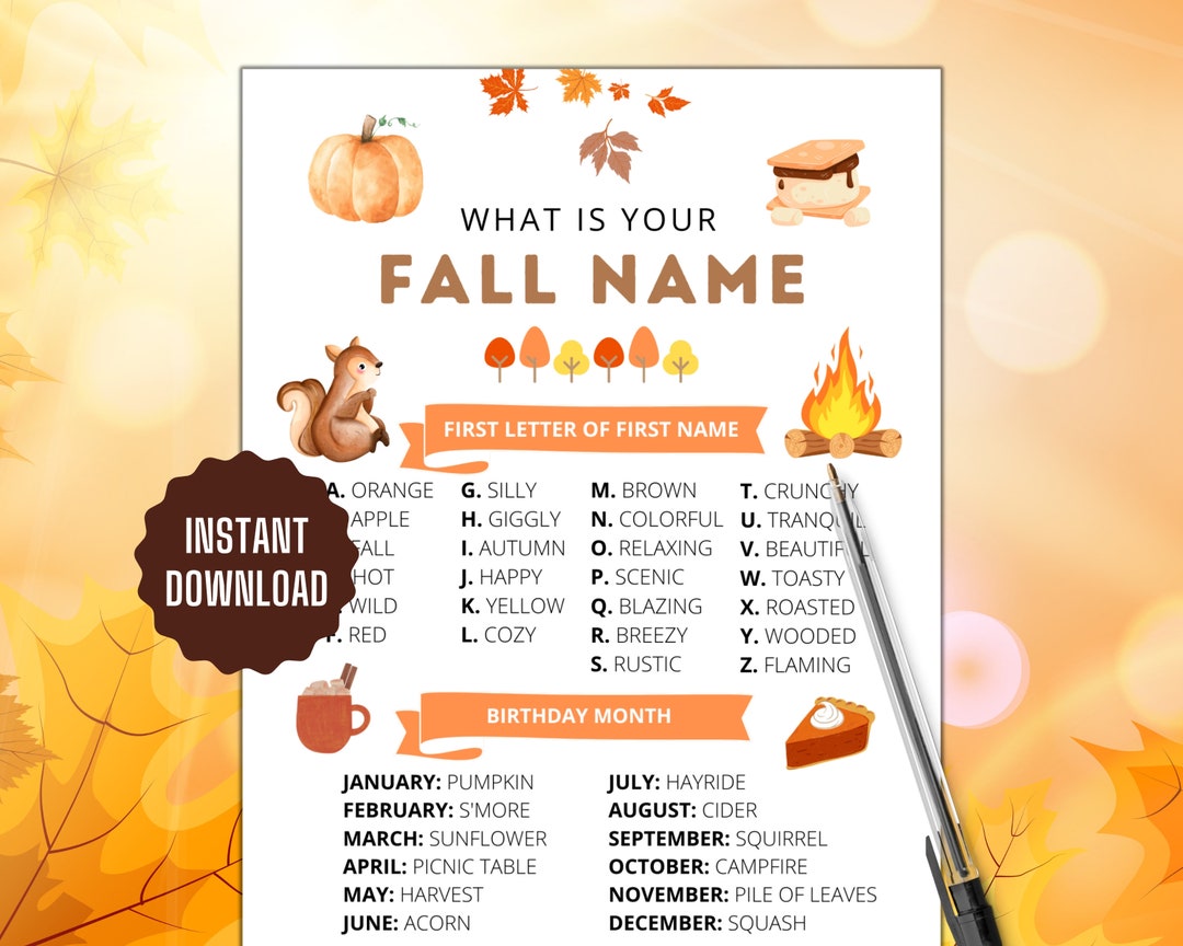 What's Your Fall Name Game | Printable Autumn Party (digital Download ...