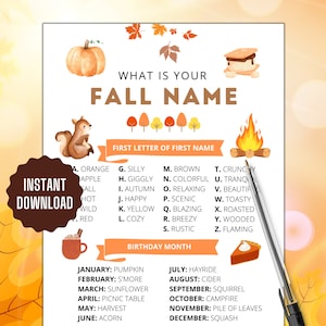 Whats Your Fall Name | Fall Game | Fall Game Printable | Fall Party ...