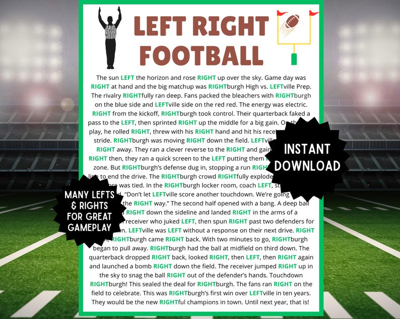 Printable Football Left Right Game: Fun Party Activity (digital ...