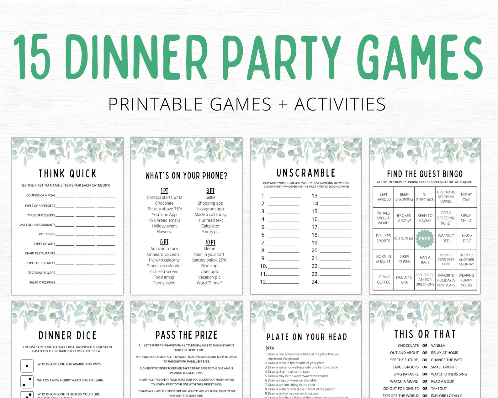 Dinner Party Games Printable Dinner Party Games Dinner - Etsy Canada