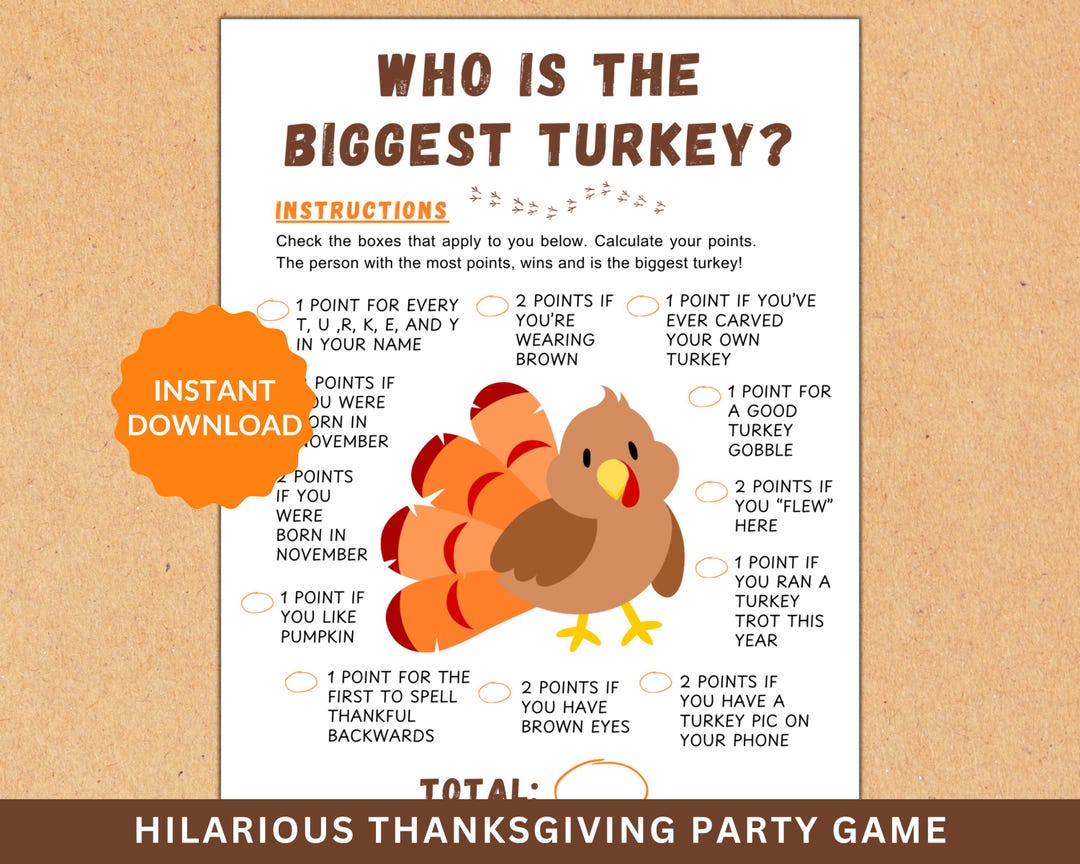Funny Thanksgiving Game: Who is the Biggest Turkey? (digital Download ...