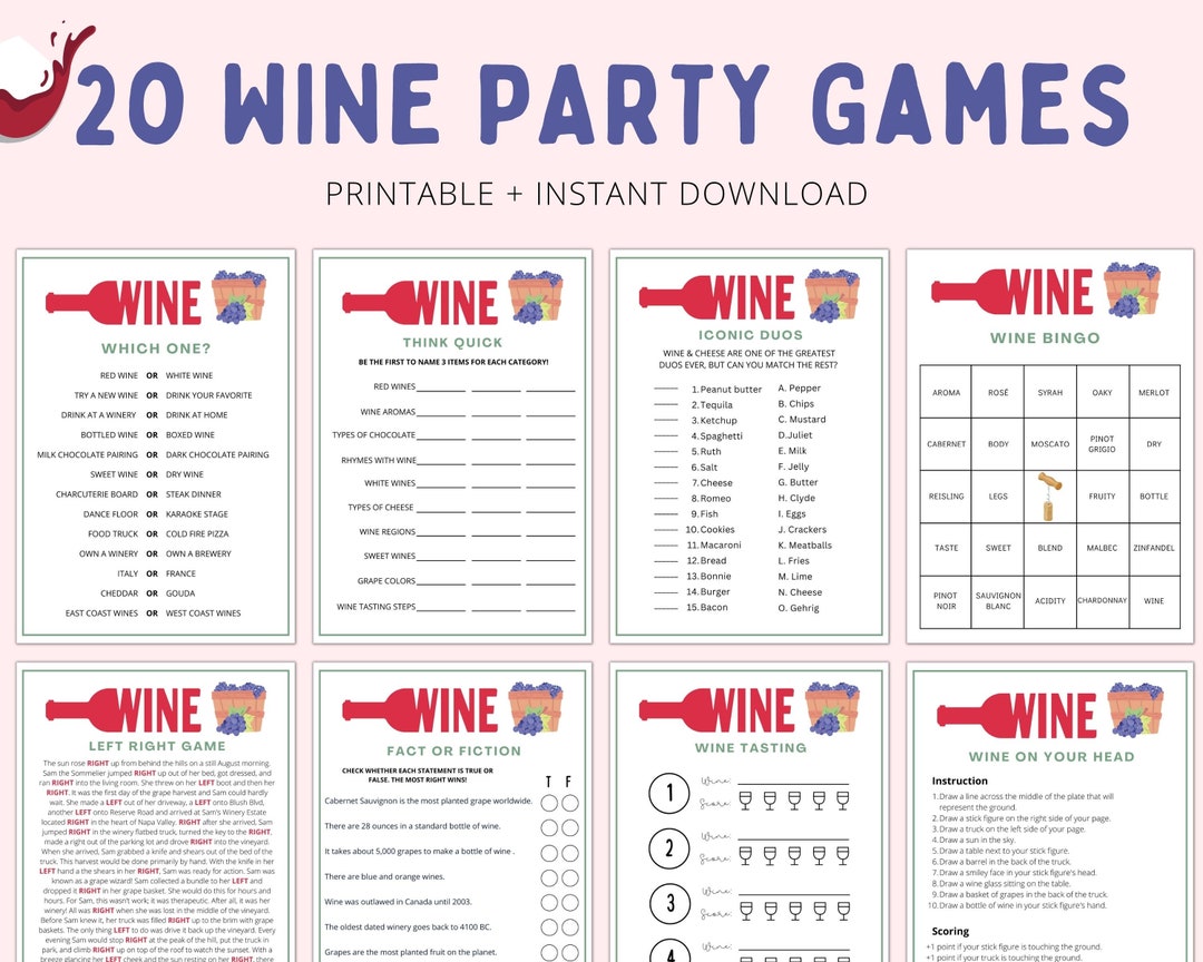 Wine Party Games | Wine Tasting Party | Wine Games | Wine Bingo | Wine ...