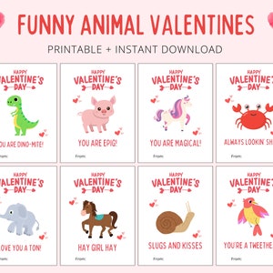 Funny Animal Valentines Cards | Kids Classroom Valentine's (digital ...
