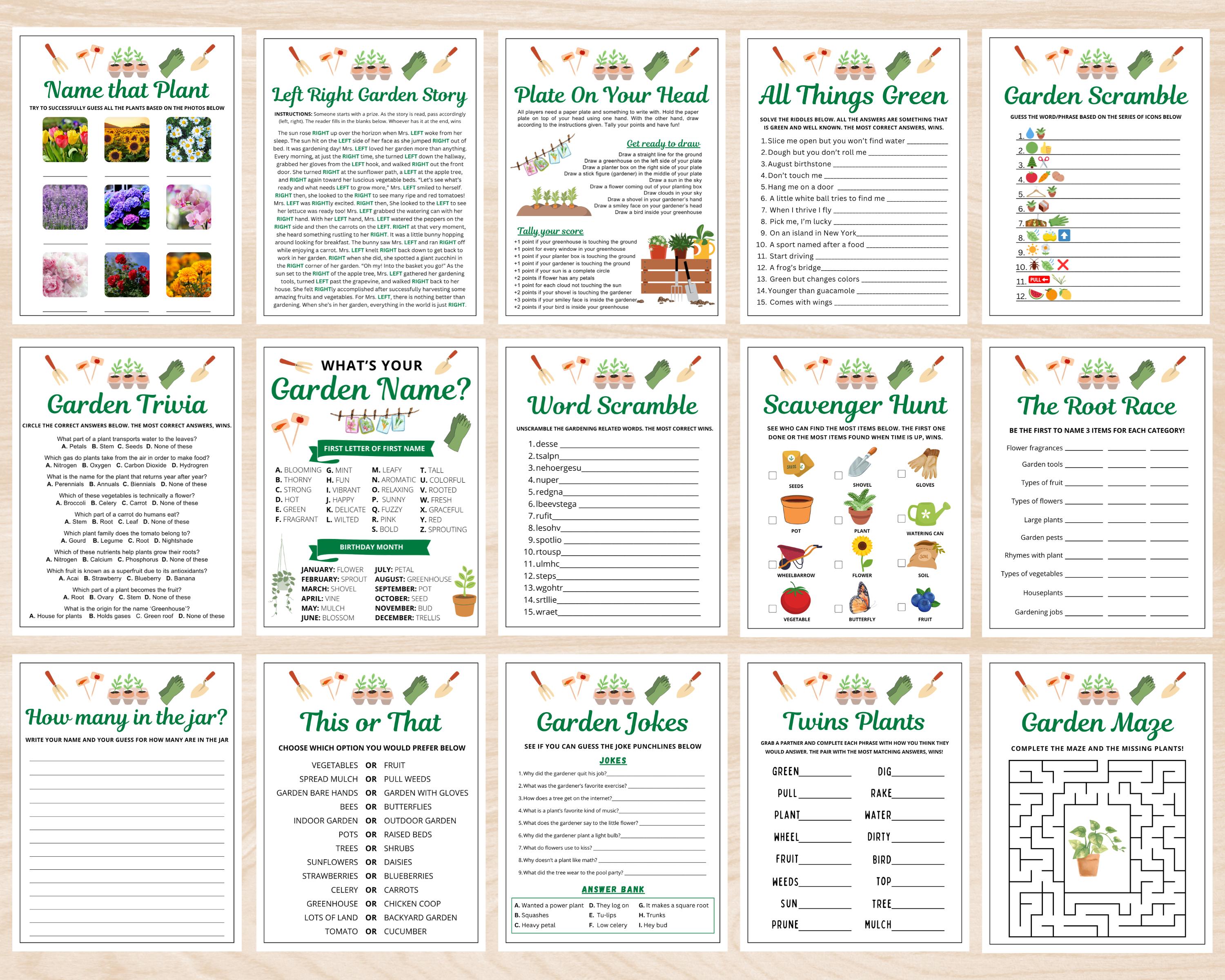 Printable Gardening Game Bundle: 20 Garden Party Activities (digital ...