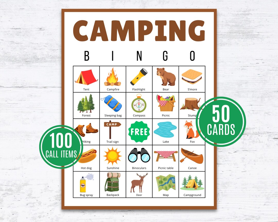 Camping Bingo | Printable Camping Bingo | Camping Games | Campground ...