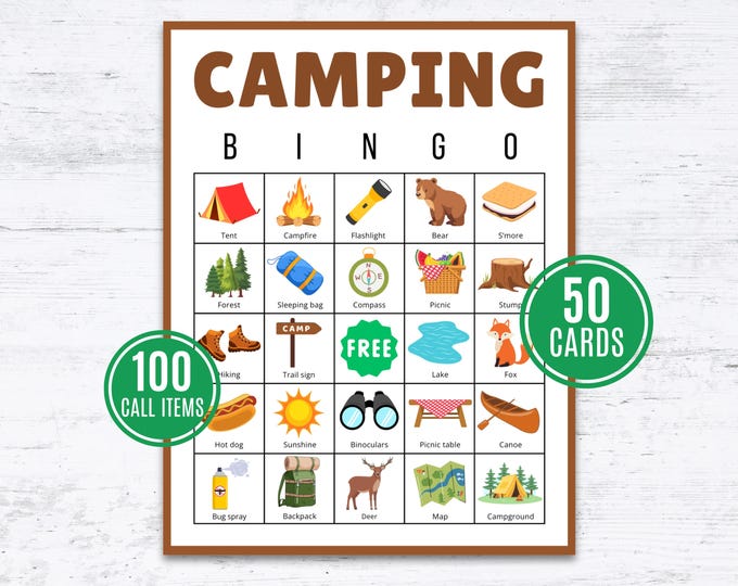 Camping Bingo, Camping Games, Kid's Camping, Instant Digital Download ...