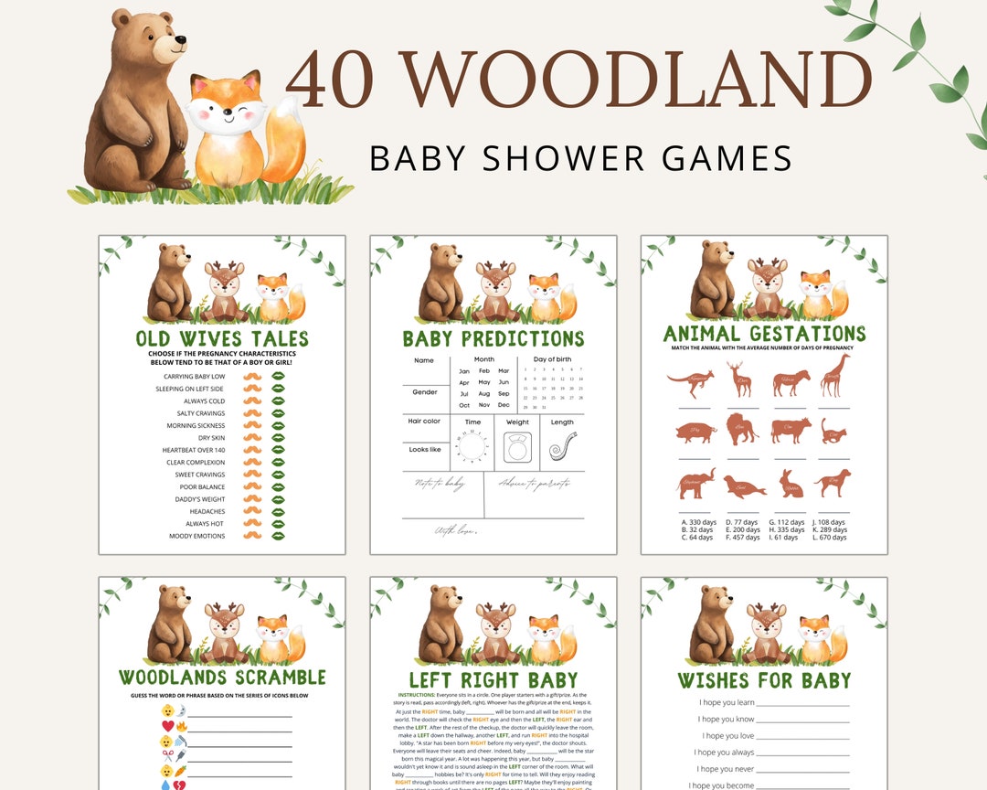Woodland Animals Baby Shower Games: 40 Game Bundle (digital Download ...