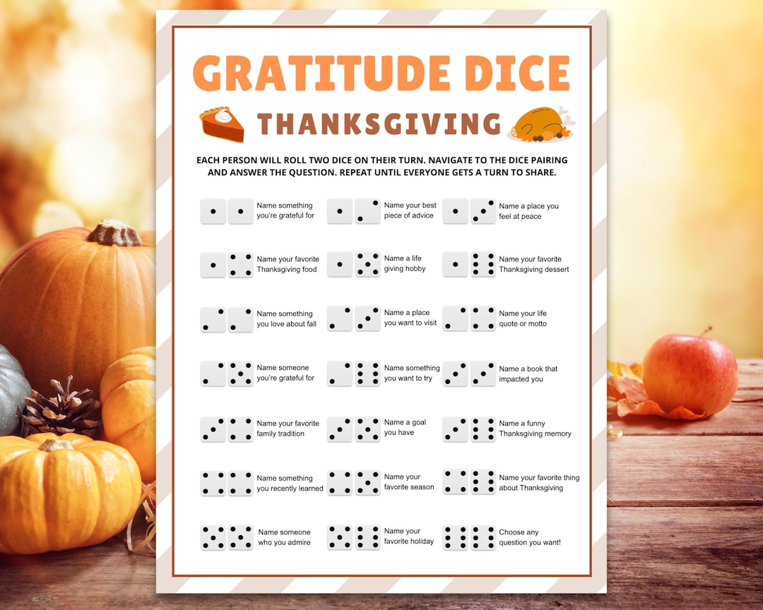 Gratitude Dice Thanksgiving Game: Fun Family Activity (digital Download ...