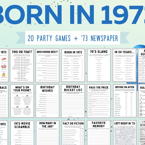 50th Birthday Party Games Bundle Born in 1973 Game Printable - Etsy