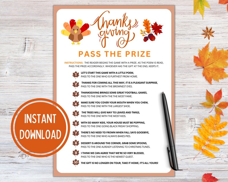Thanksgiving Pass the Prize Game | Fun Holiday Activity (printable) - Etsy