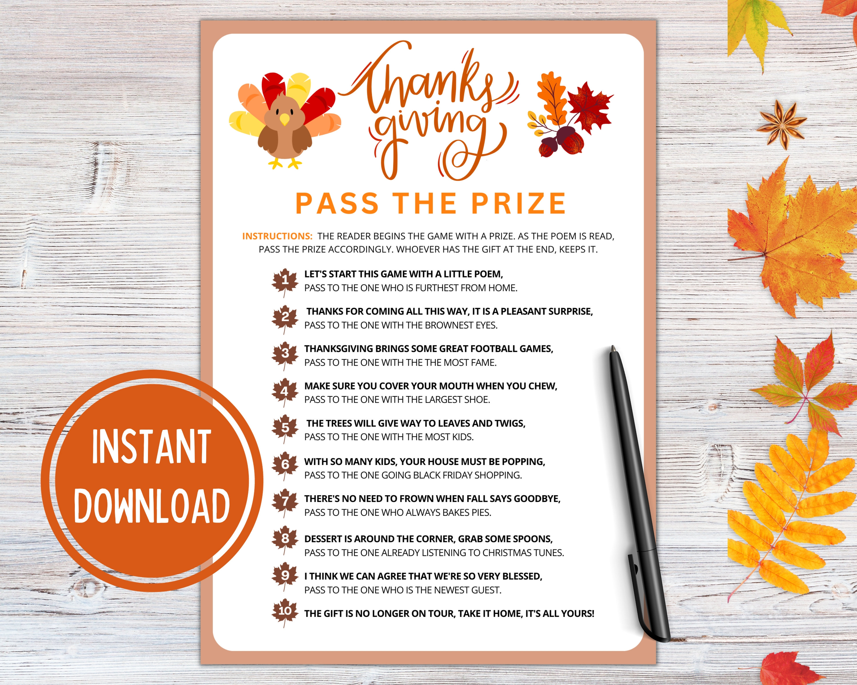Thanksgiving Pass the Prize | Thanksgiving Game | Thanksgiving Games ...