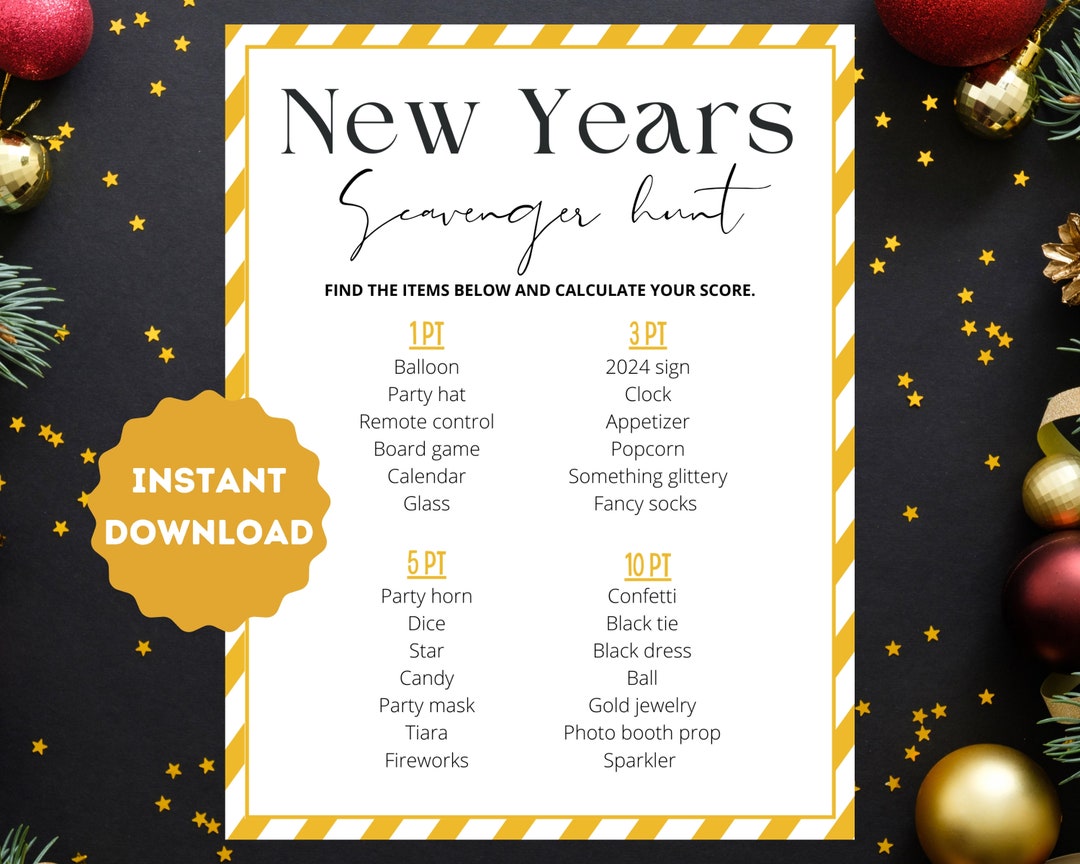 New Year's Scavenger Hunt Fun New Years Game 2024 Game New Year's Eve ...