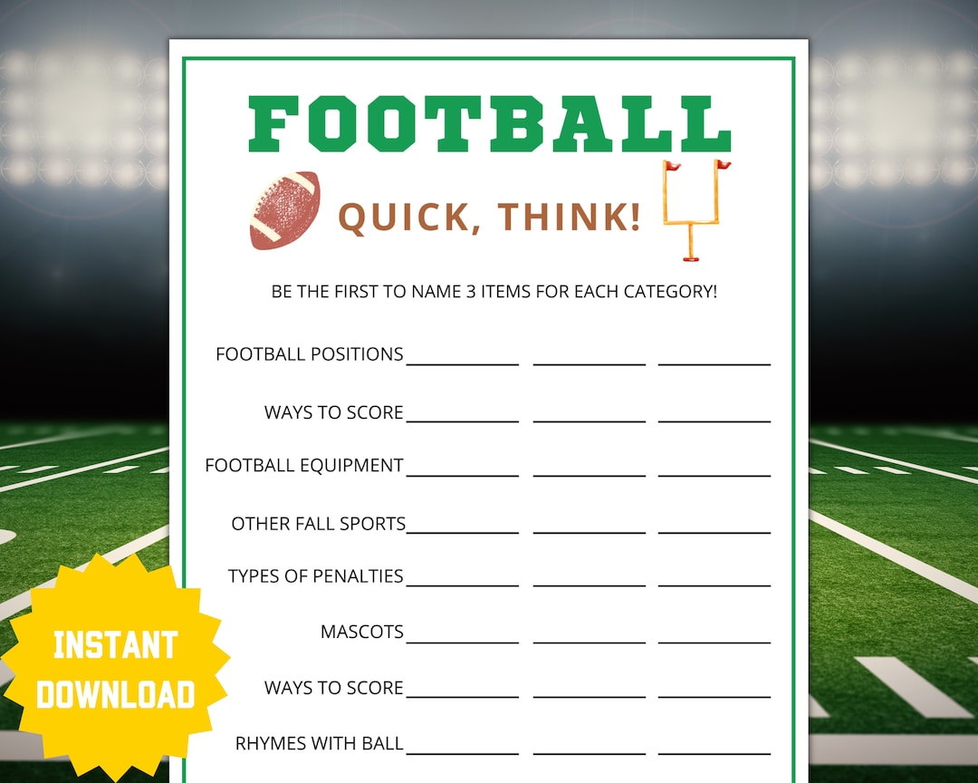 Football Quick Think Game | Football Game | Football Party Game ...