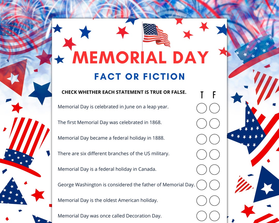 Memorial Day Trivia Game | Patriotic Fact or Fiction (printable) - Etsy
