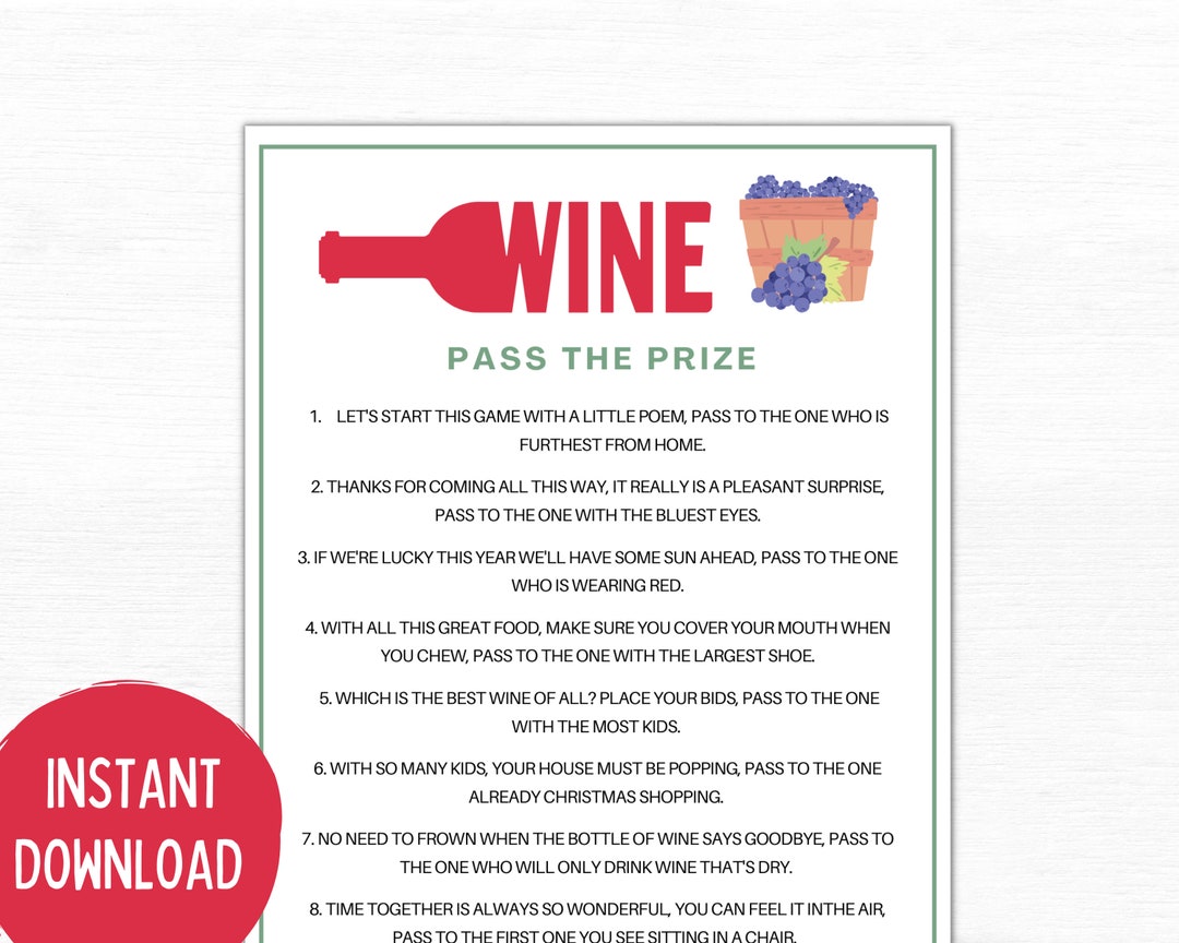 Pass the Prize Wine Game | Wine Party Games | Wine Tasting Party | Wine ...